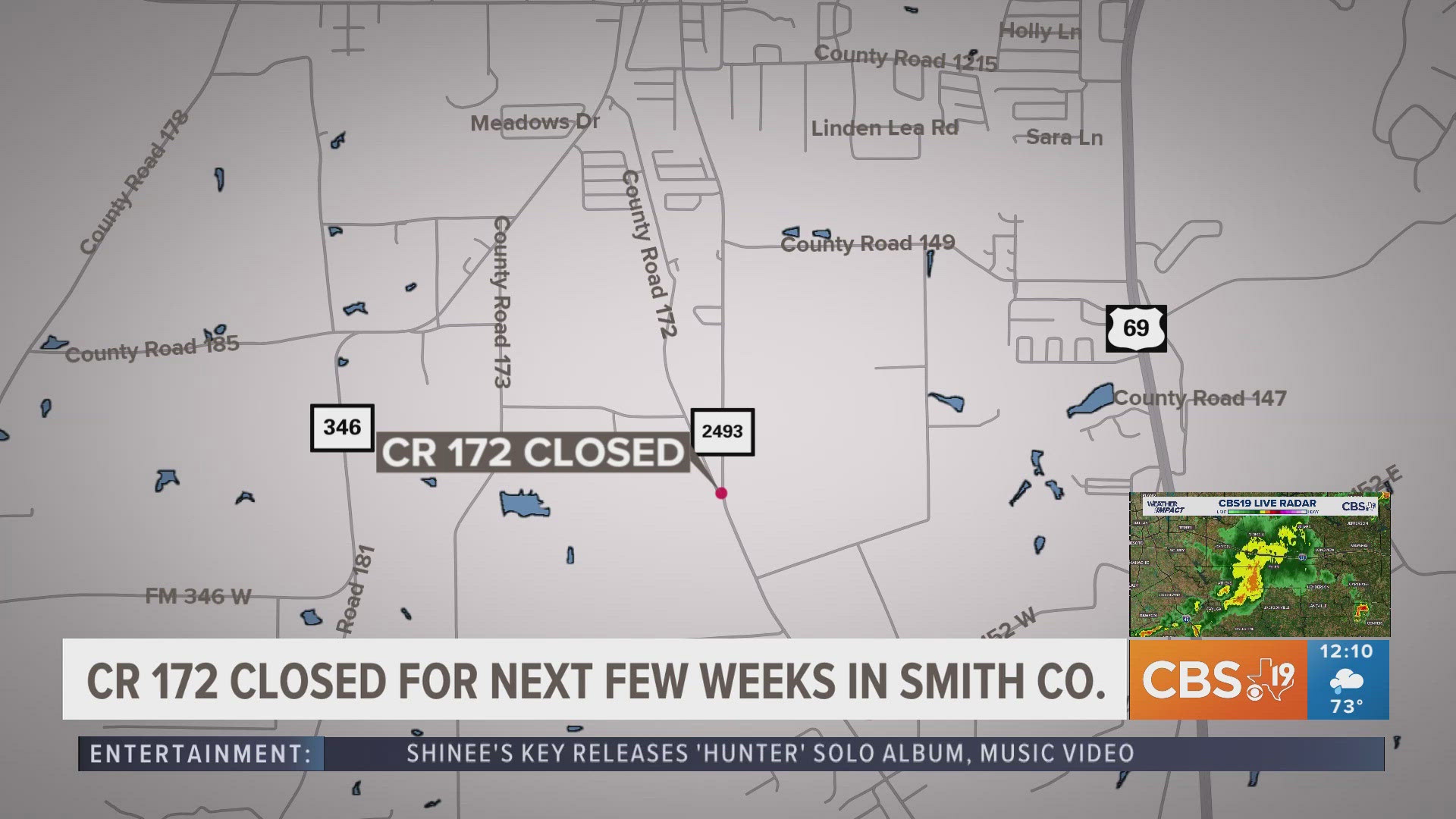 County Road 172 closes for next few weeks in Smith County | cbs19.tv