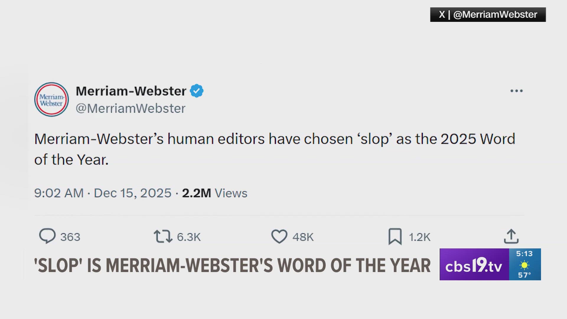 'Slop' named Merriam-Webster's word of the year | cbs19.tv