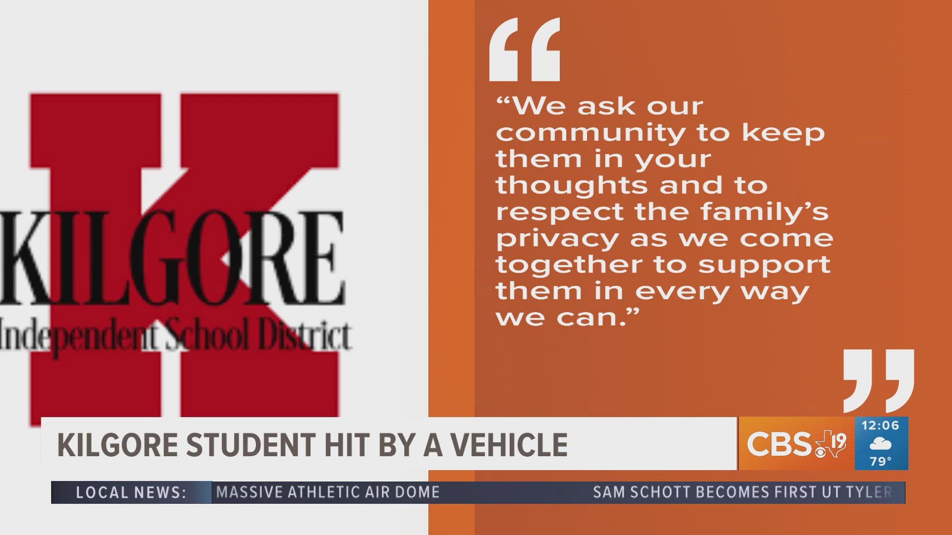 Kilgore ISD student hit by vehicle while waiting for school bus | cbs19.tv