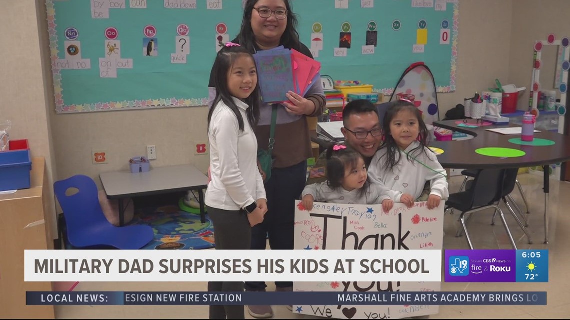 East Texas military dad surprises his kids at school party | cbs19.tv