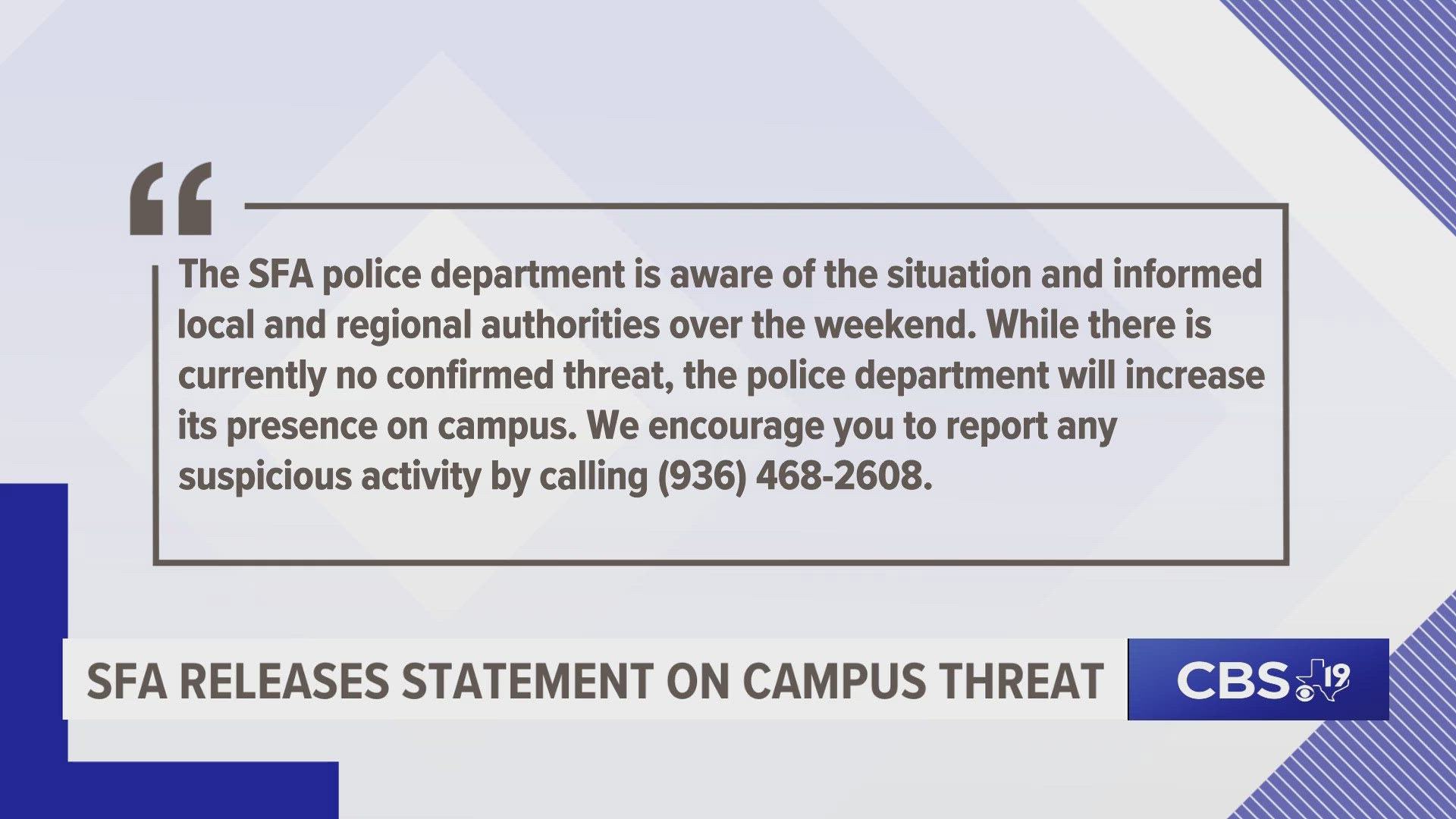 SFA addresses safety concerns after threat on campus | cbs19.tv