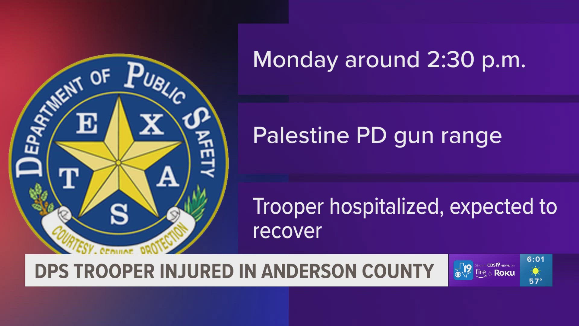 DPS trooper injured during training at East Texas gun range | cbs19.tv