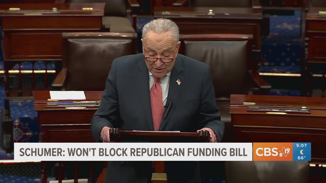 Chuck Schumer says he won't block GOP's government funding bill | cbs19.tv
