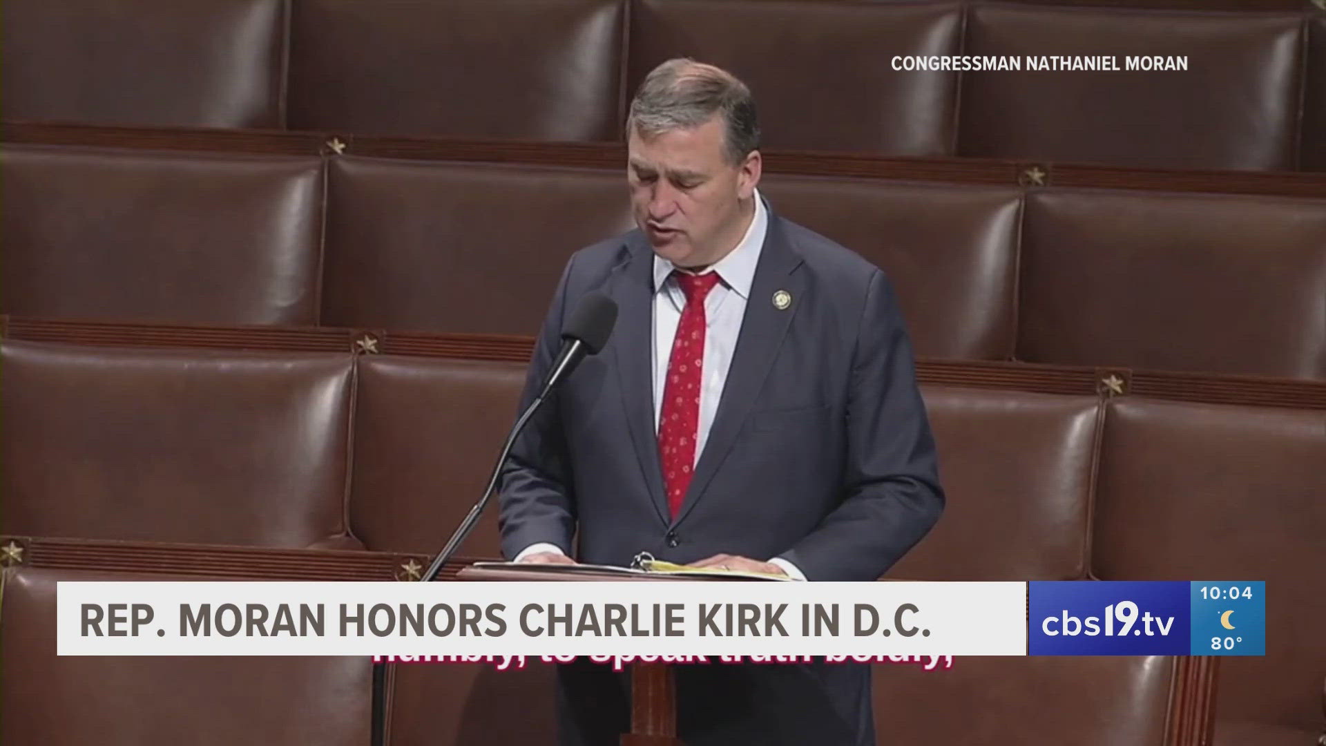 Rep. Nathaniel Moran honors Charlie Kirk in D.C. | cbs19.tv