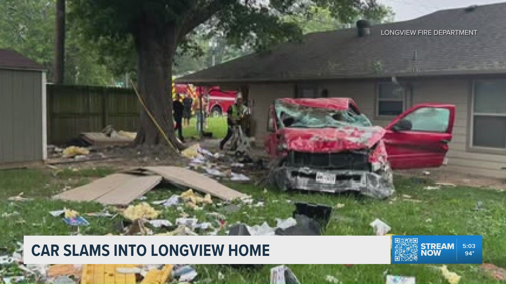 Driver hospitalized after crashing vehicle into Longview home | cbs19.tv