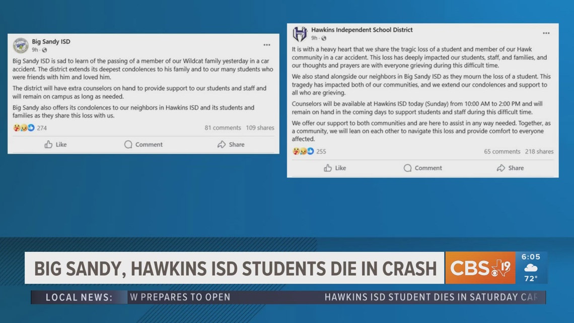 Big Sandy, Hawkins ISD students killed in crash | cbs19.tv