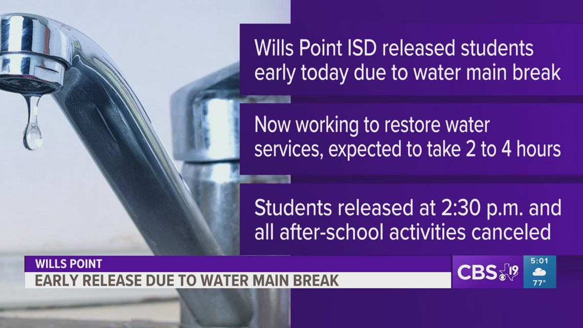 Wills Point ISD releases early due to water main break | cbs19.tv