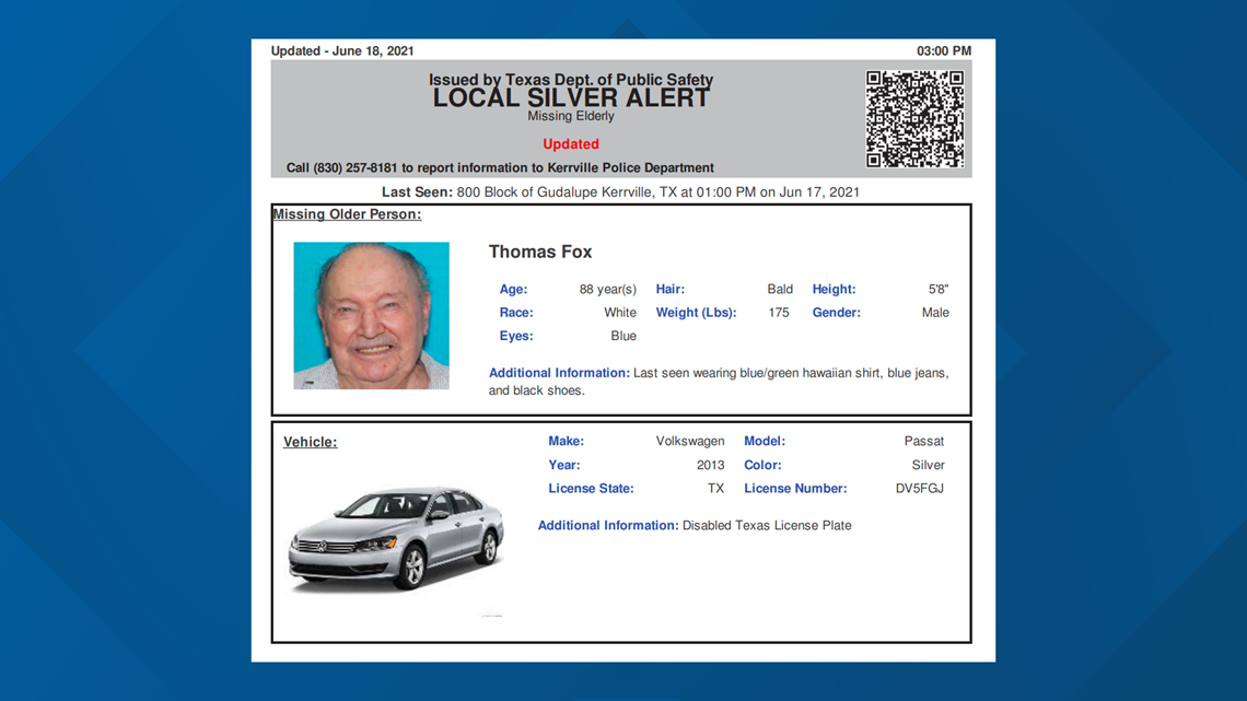 Silver Alert issued for Kerrville man, 88, last seen Friday | cbs19.tv
