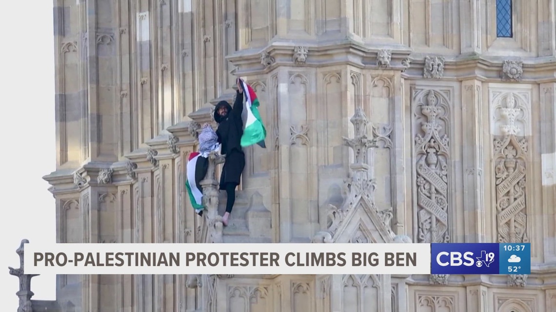 Pro-Palestinian protestor climbs Big Ben | cbs19.tv