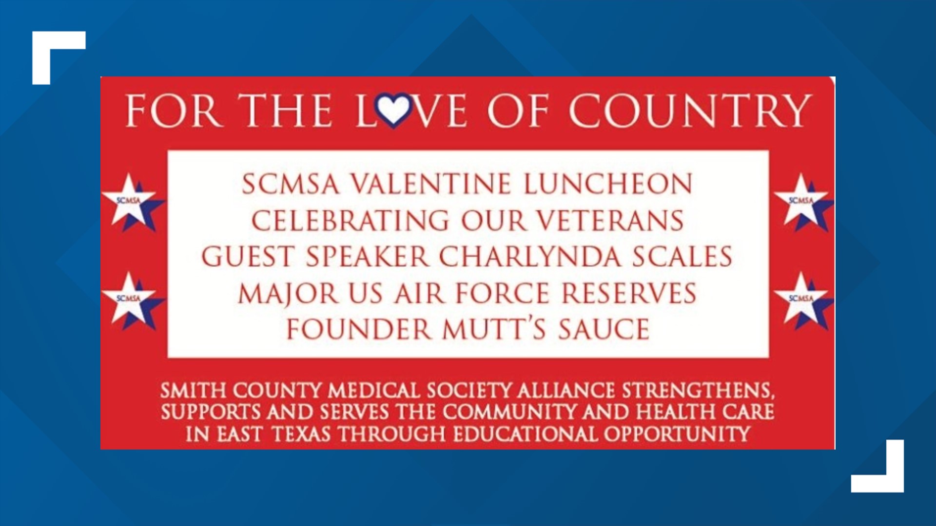 SCMSA will put on a Valentine Luncheon for East Texas Veterans. | cbs19.tv