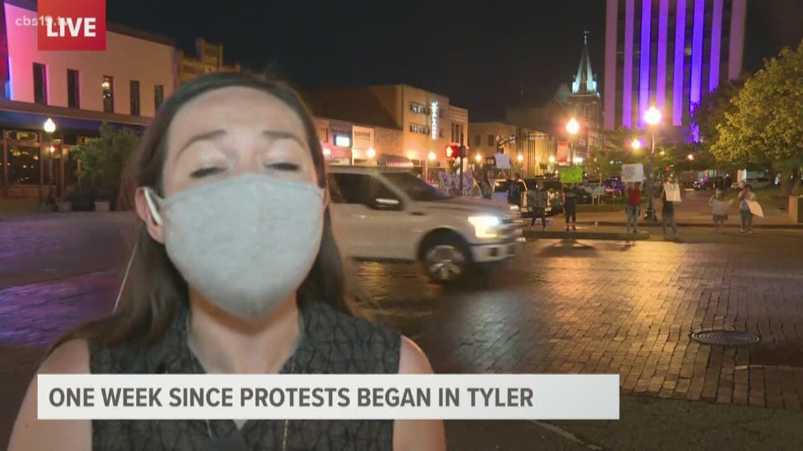 Smaller crowd protests in downtown Tyler for 7th day | cbs19.tv