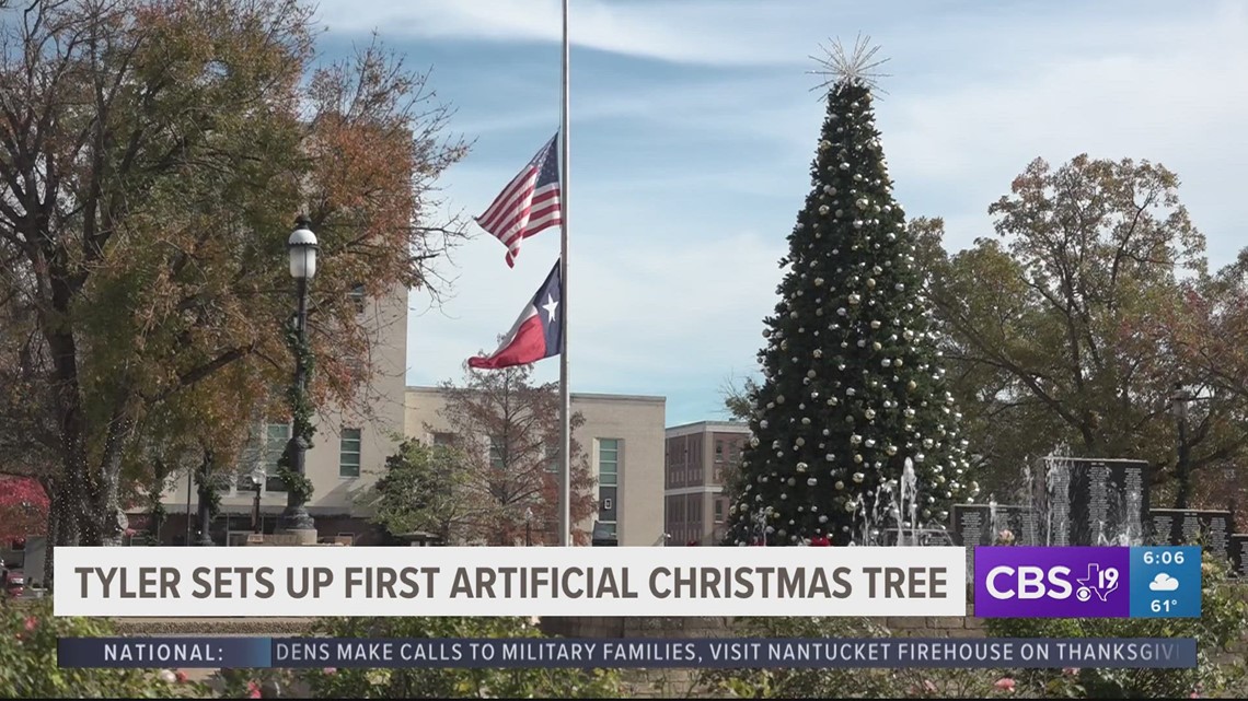 City of Tyler sets up first artificial Christmas tree | cbs19.tv