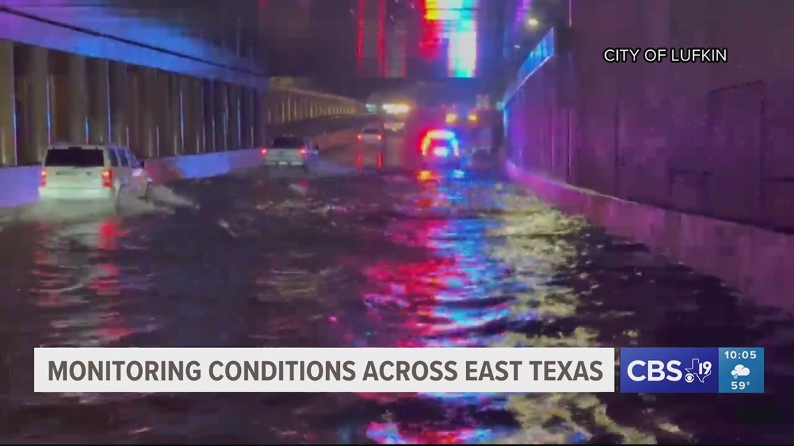 Heavy rain causes flooding on portion of Loop 287 in Lufkin | cbs19.tv