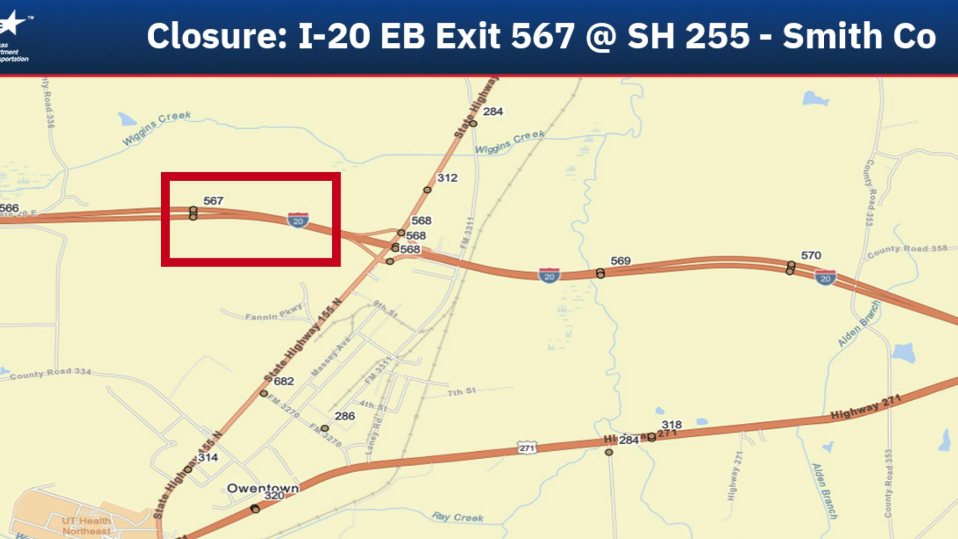 SH 155 exit on eastbound I-20 in Smith County closed | cbs19.tv