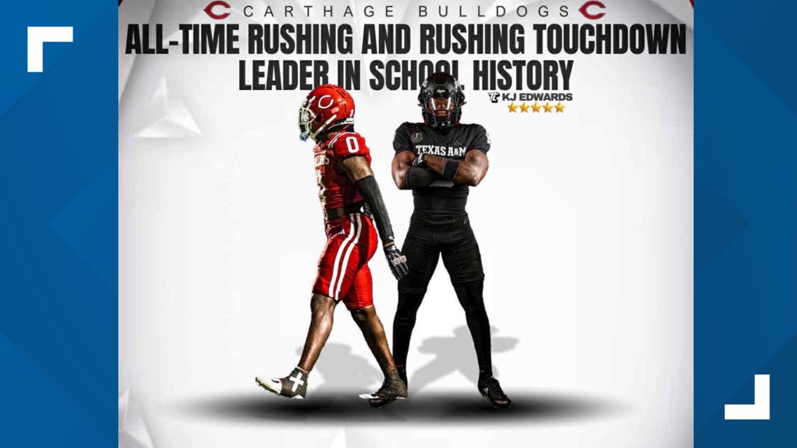 KJ Edwards becomes best running back in Carthage Bulldog history | cbs19.tv