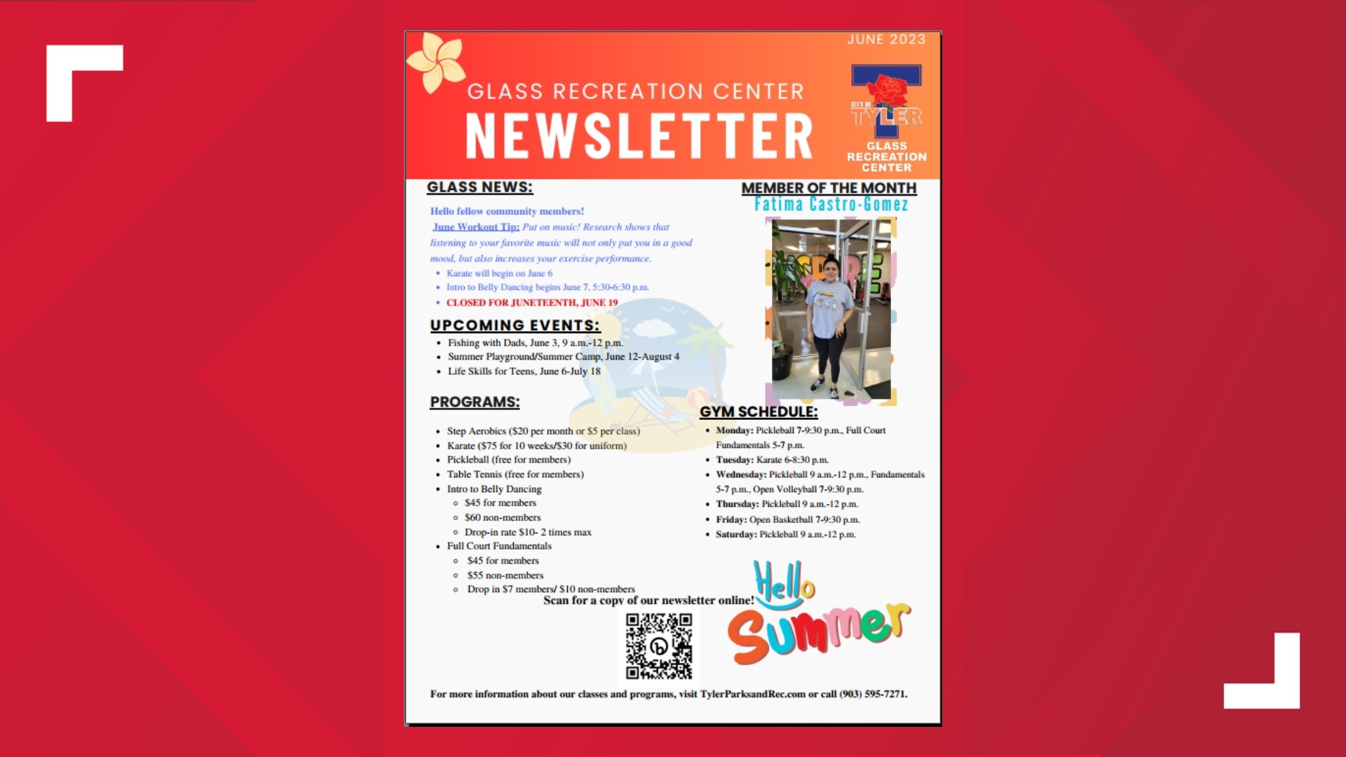 City of Tyler Glass Recreation Center launches its June program | cbs19.tv