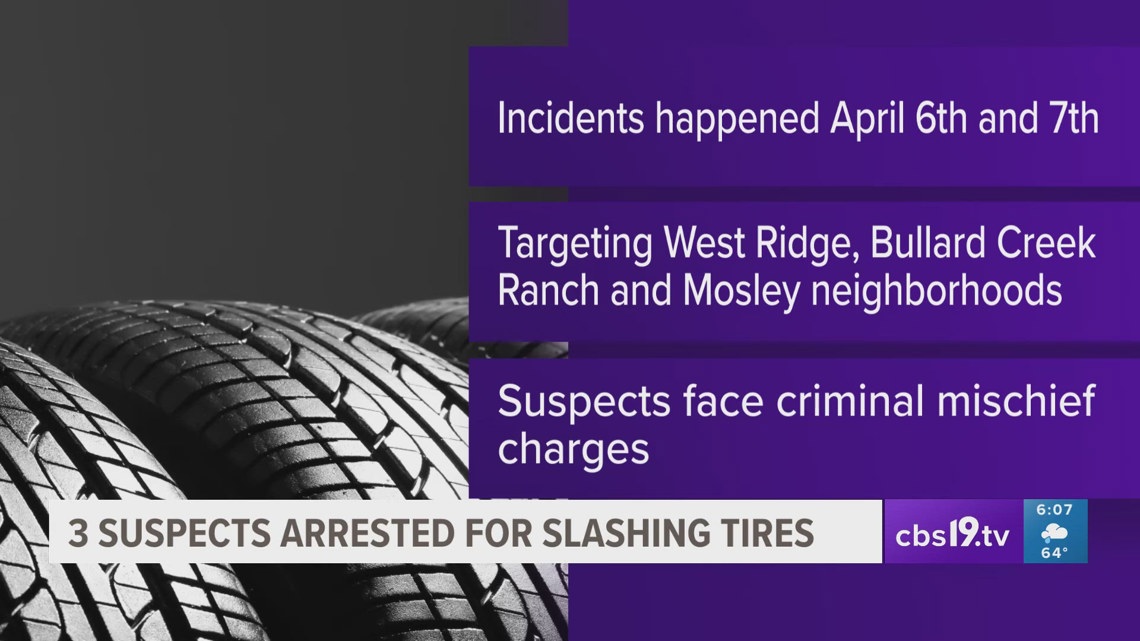 Bullard PD arrest 3 suspects arrested for tire-slashing spree | cbs19.tv