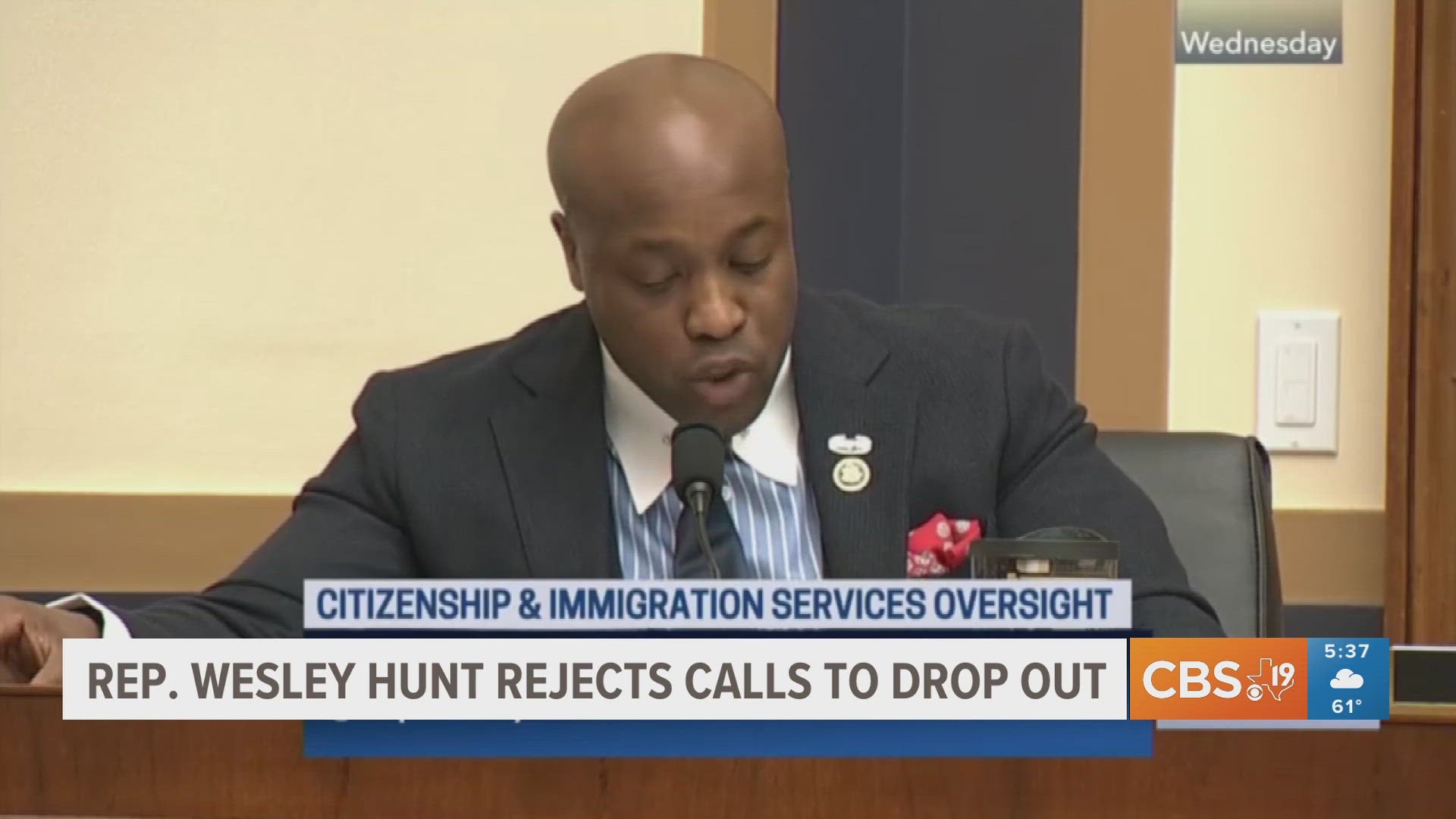 Rep. Wesley Hunt rejects call to drop out | cbs19.tv