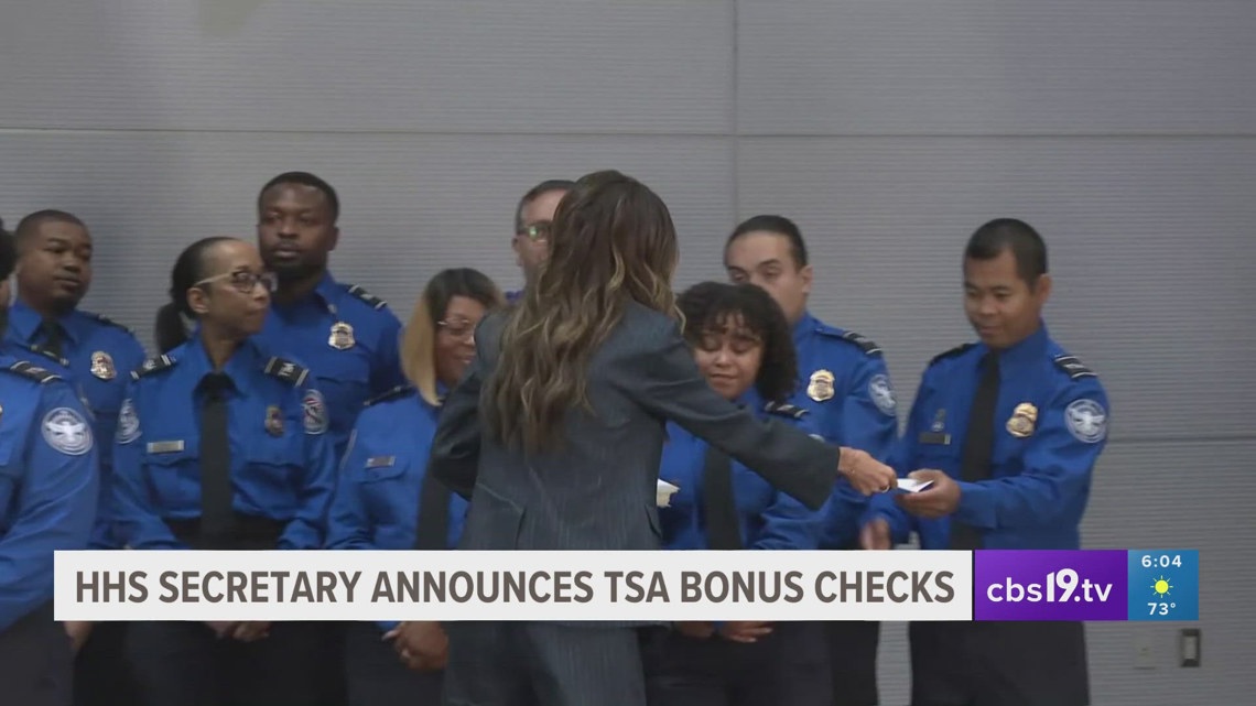 HHS secretary announces TSA agents to receive bonus checks | cbs19.tv