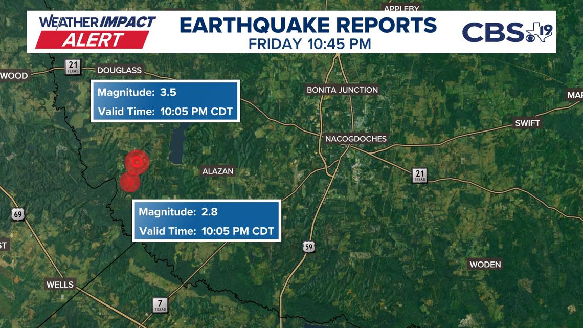 3.5 magnitude earthquake detected southwest of Lake Nacogdoches | cbs19.tv