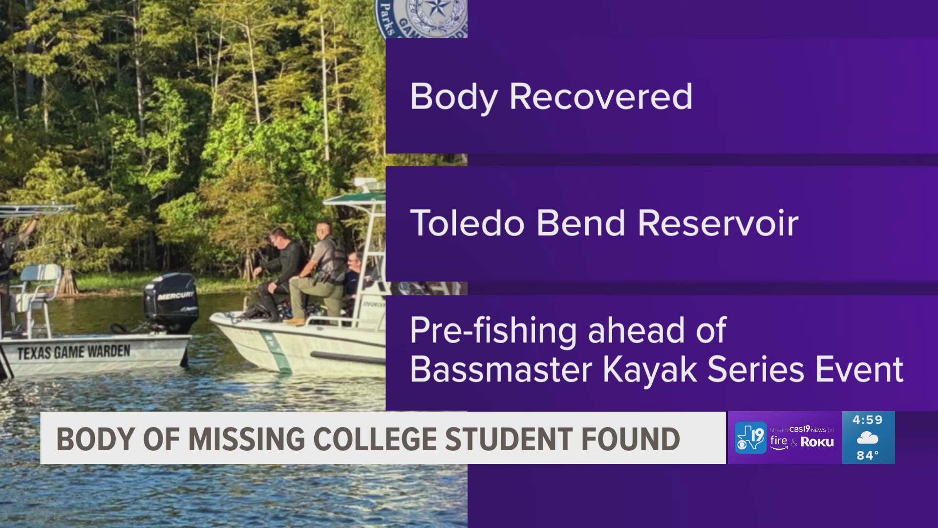 Body of missing college student recovered at Toledo Bend Reservoir | cbs19.tv