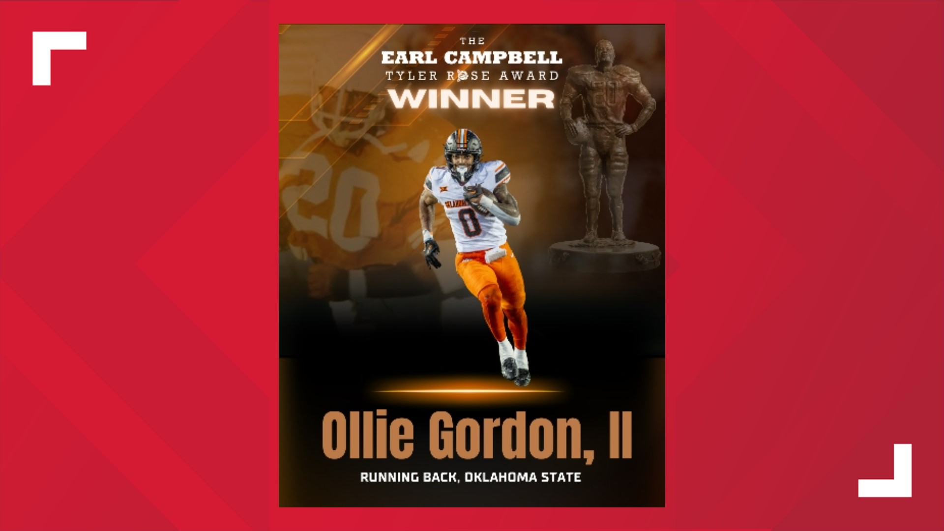 Ollie Gordon II named winner of Earl Campbell Tyler Rose Award | cbs19.tv