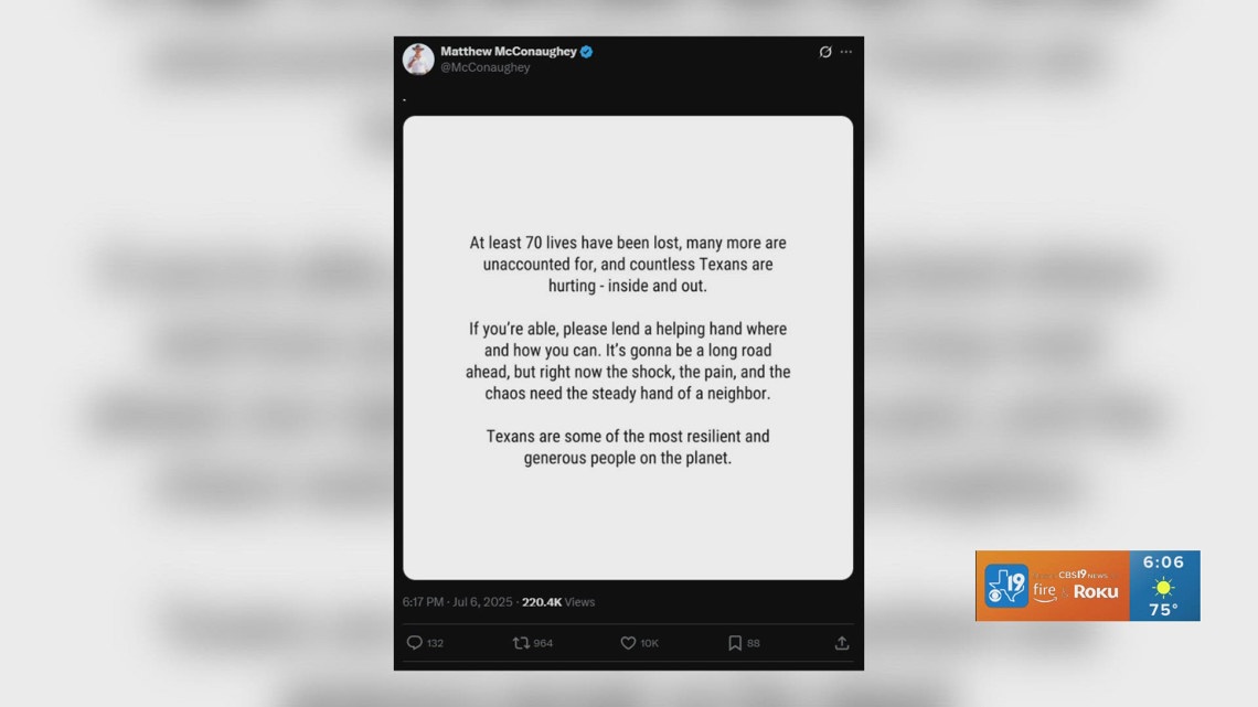 Matthew McConaughey calls on 'some of the most resilient and generous people on the planet' to ...