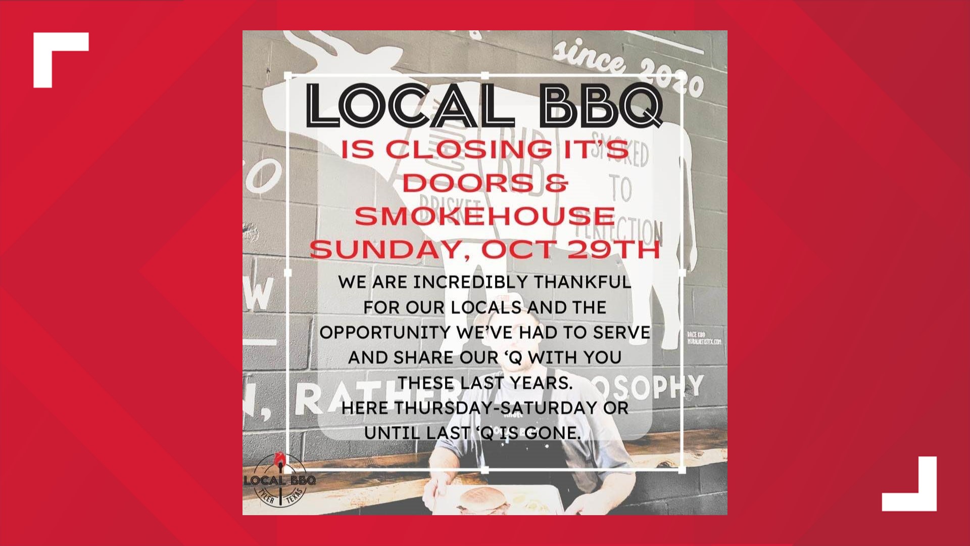 After 3 years, Local BBQ will close its doors | cbs19.tv