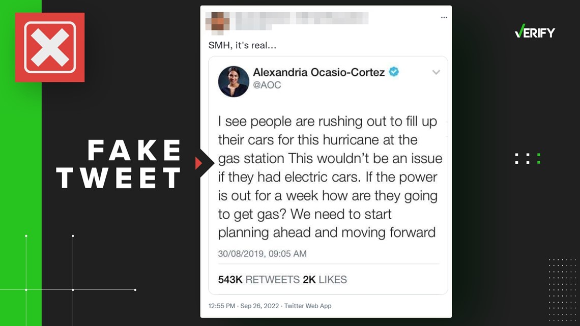 AOC didn’t tweet electric cars better than gas in hurricanes | cbs19.tv