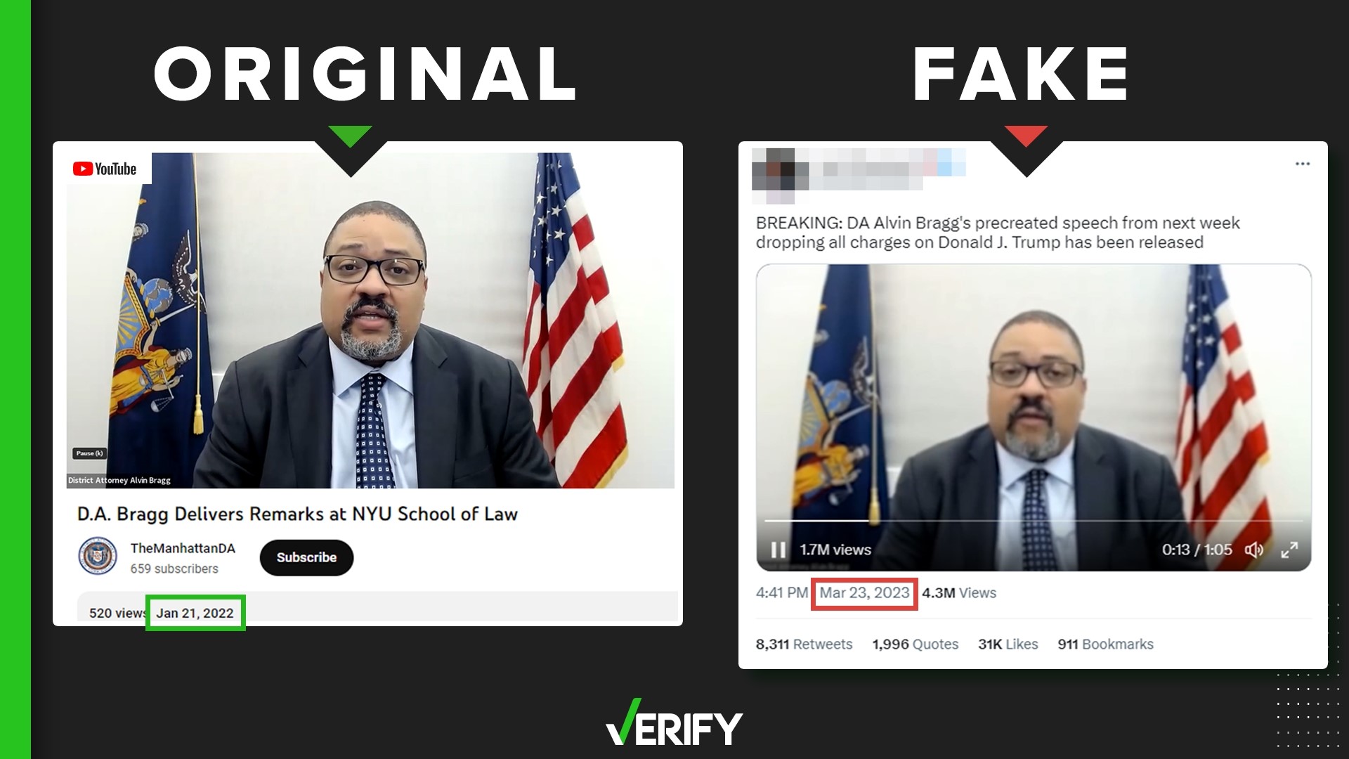 Video of Manhattan DA Alvin Bragg dropping Trump charges is fake | cbs19.tv