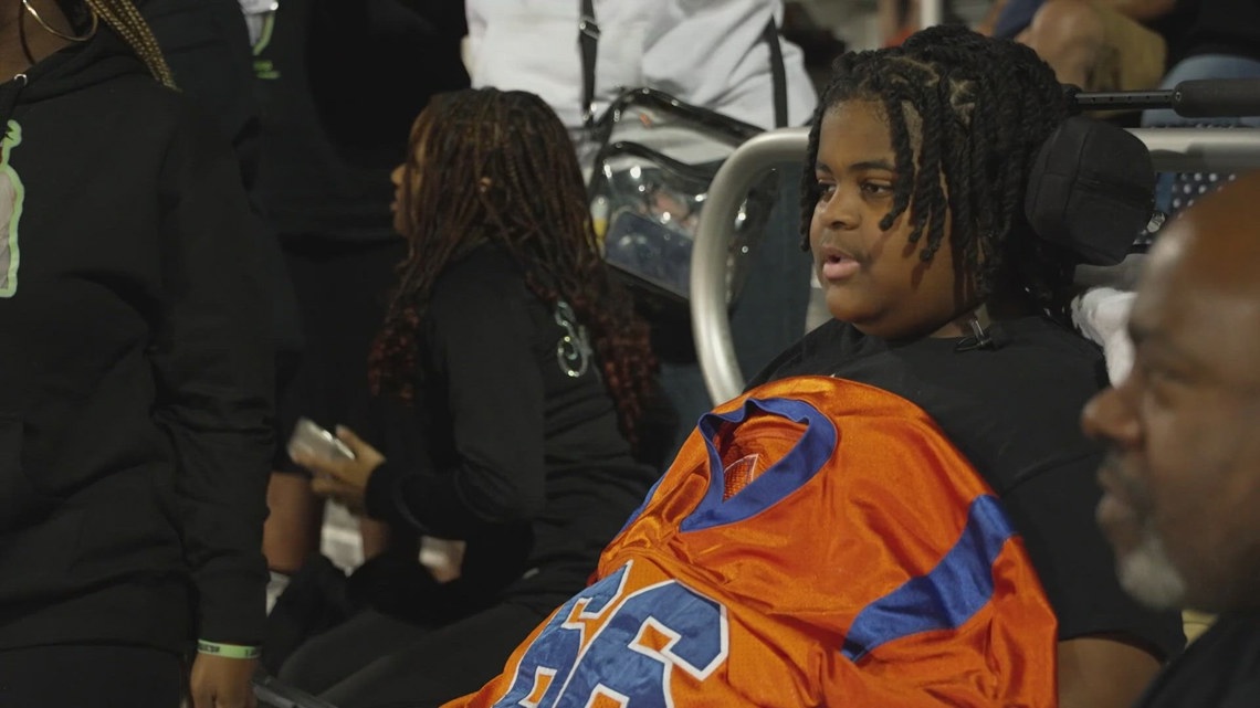 Frisco teen paralyzed in freak accident honored at football game | cbs19.tv