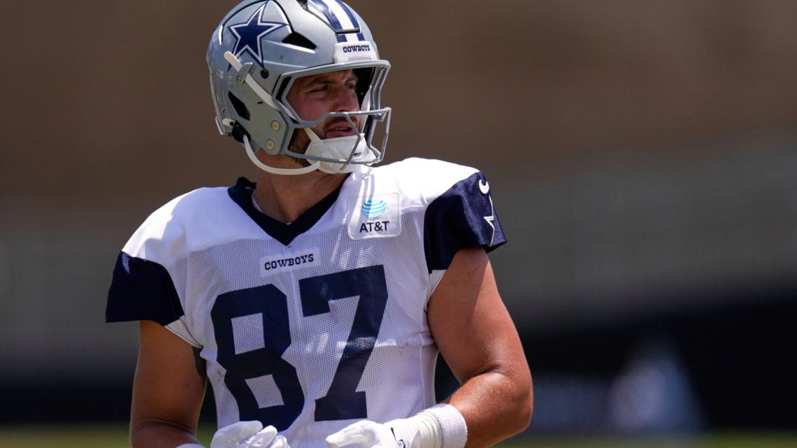 Jake Ferguson leaves practice after hit in red-zone drill | cbs19.tv
