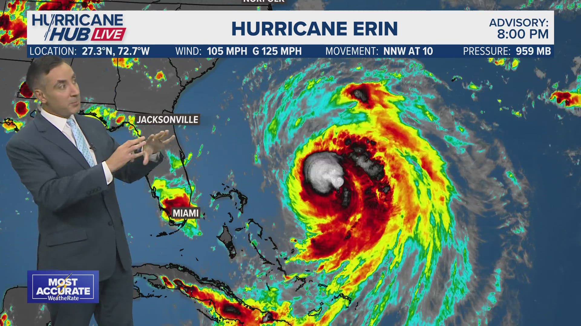 Hurricane Erin weakens slightly, forecast remains on track | cbs19.tv