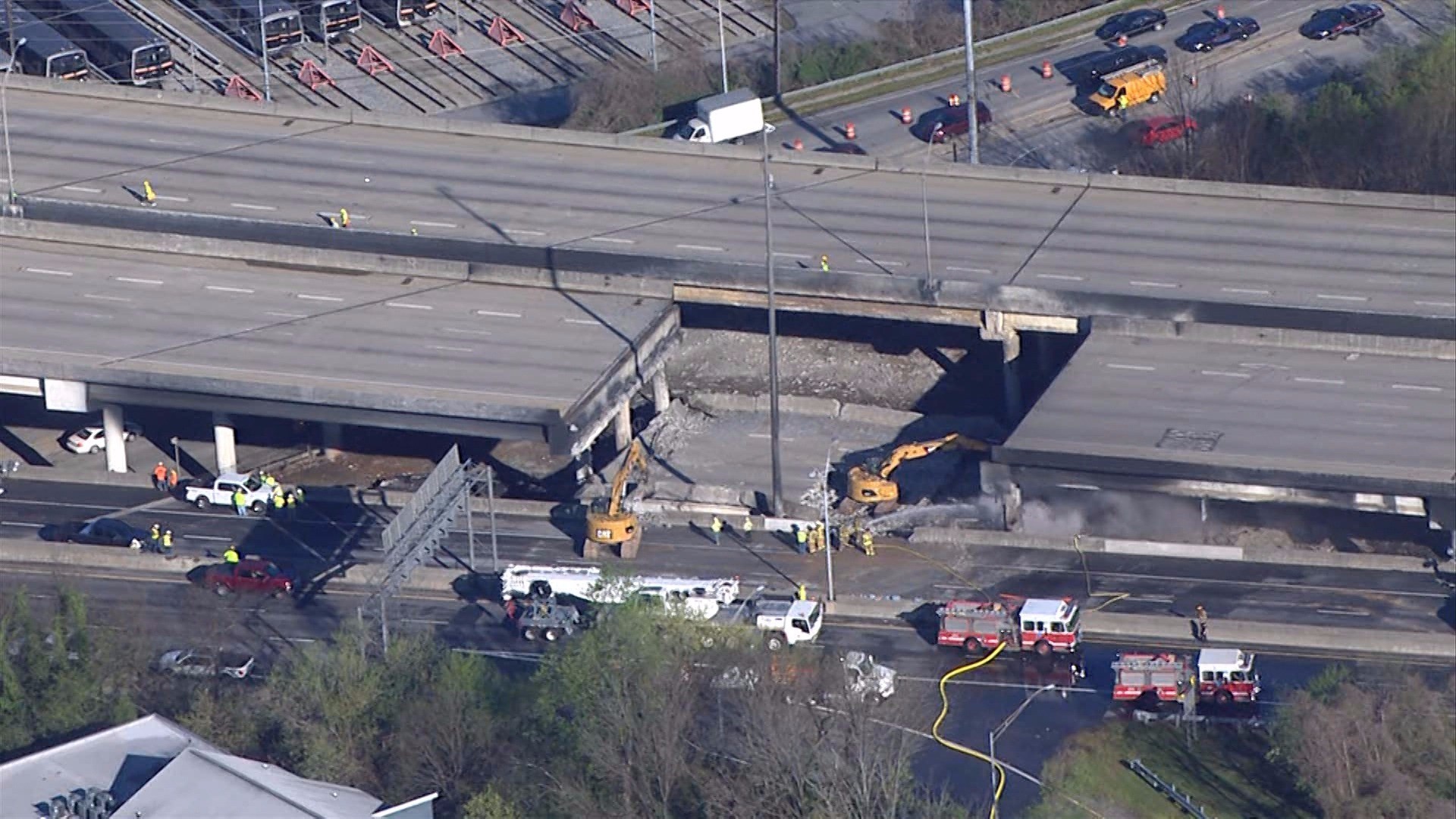 I-85 Collapse, Day 2 | 12 hours later bridge still smoldering; traffic ...
